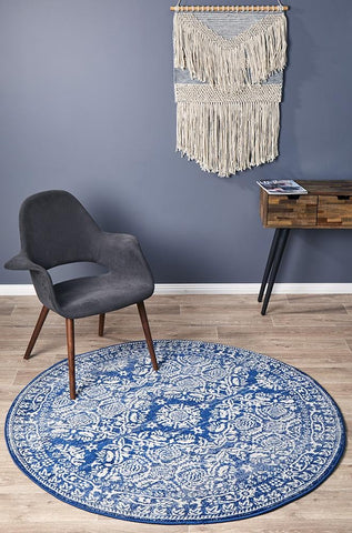 Gwyneth Stunning Transitional Navy Round Rug – Lost Design Society